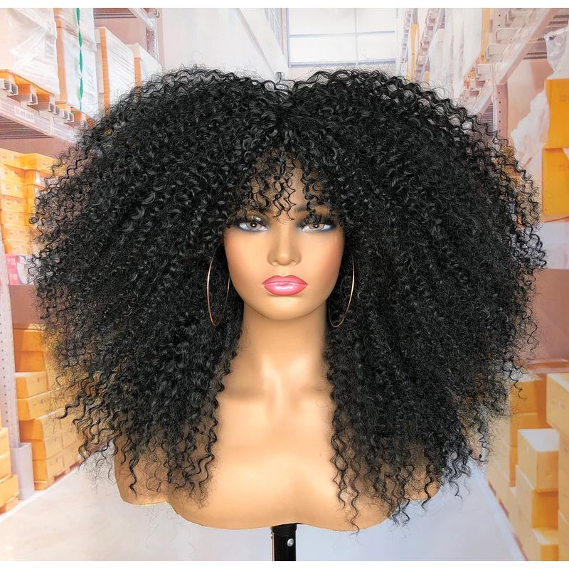 MURAMURA HAIR 18Inch Long Curly Wig With Bangs for Black Women Afro ...