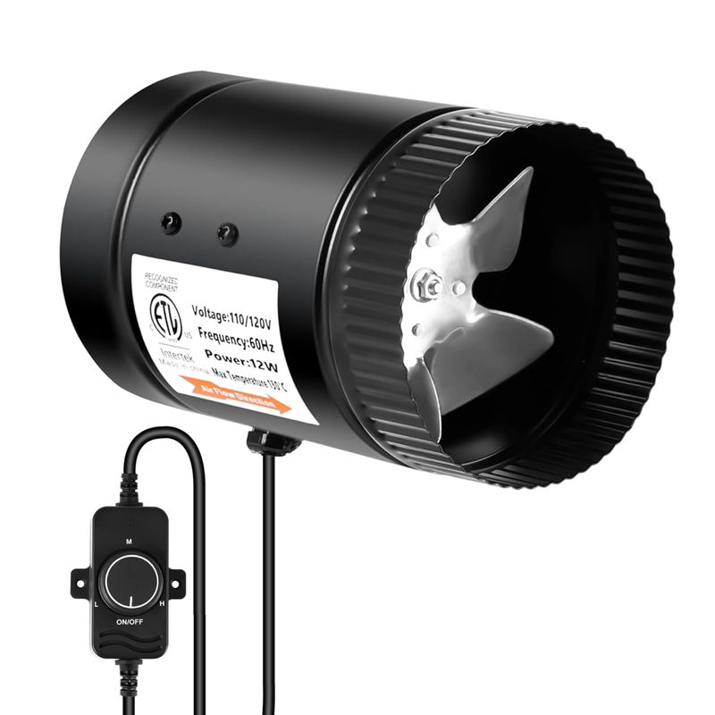 HealSmart Inline Booster Duct Fan with Speed Controller, 4” 106 CFM ...