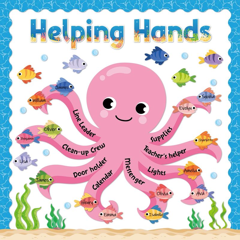 Helping Hands Bulletin Board Set Summer Ocean Theme Class Job Bulletin ...