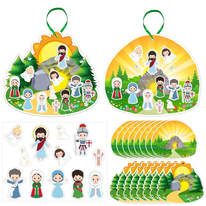 JUESMOS 16PCS Make an Easter He Lives Sticker Scenes for Kids Religious ...