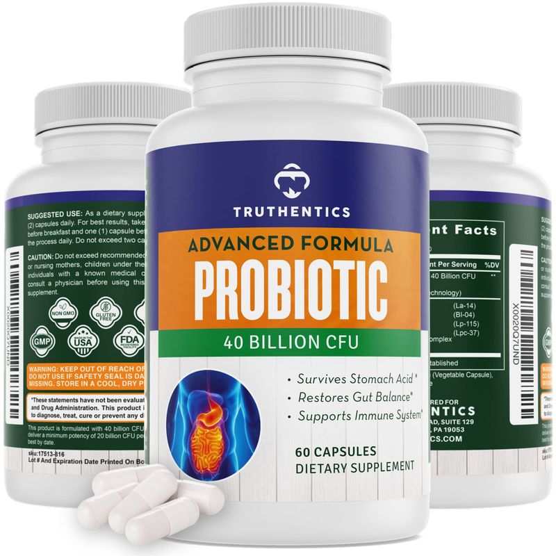 TRUTHENTICS Probiotic 40 Billion CFUs with Prebiotics - Probiotics with ...