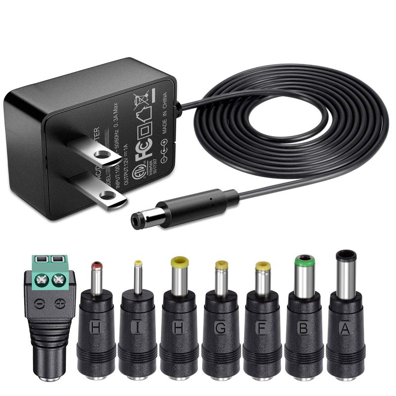 SoulBay 12V 1A AC Adapter Charger Replacement w/8 Tips, Regulated Power ...