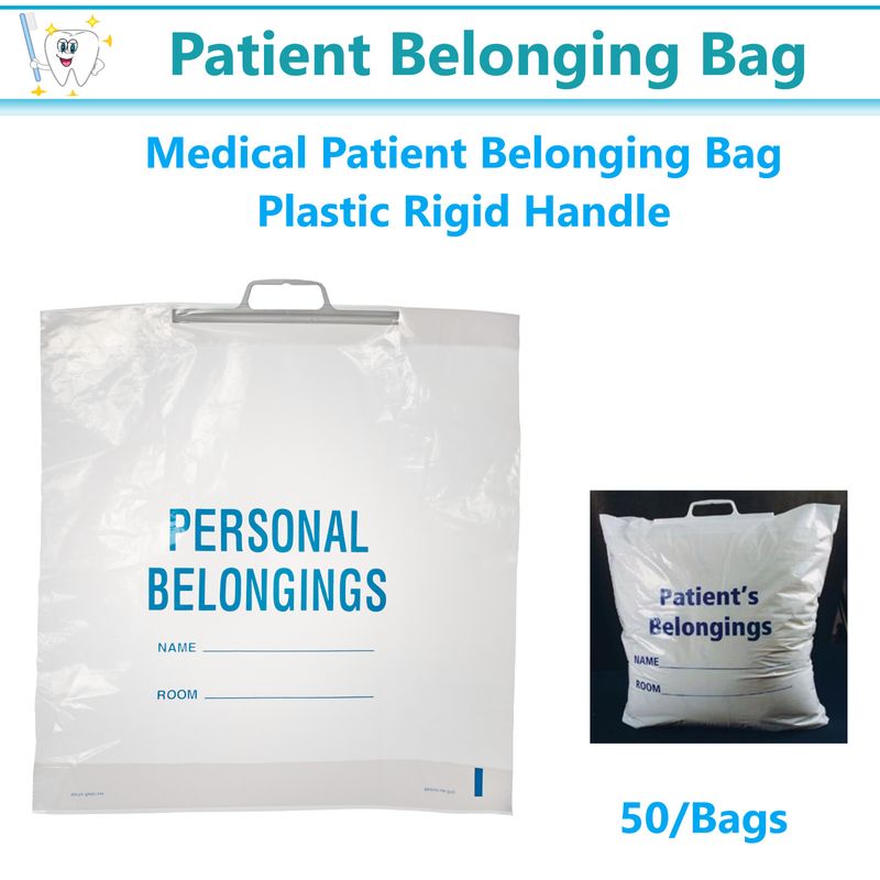 Medical Patient Belonging Bag, Plastic Rigid Handle, White 20 x 20 x 4 ...