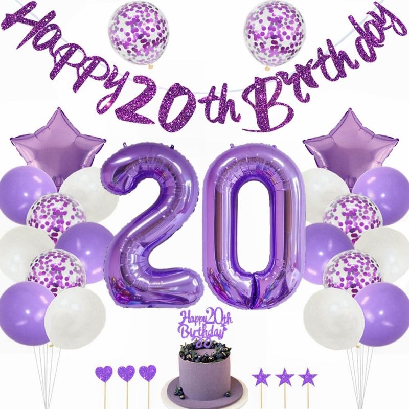 Kiwochy Purple 20th Birthday Decoration - Girl's 20th Birthday Cake ...