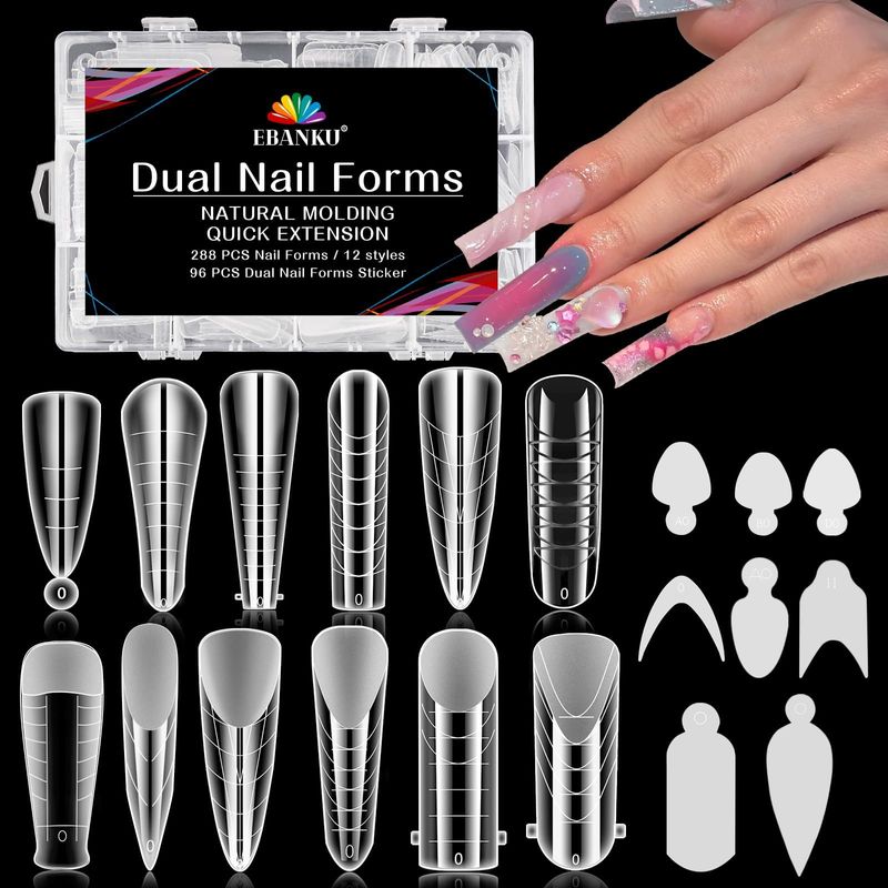 EBANKU 12 Styles Clear Matte Dual Nail Forms Kit Full Cover Nail Mold ...