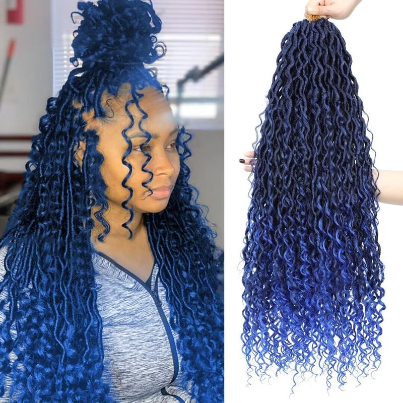 Long Goddess Locs Crochet Hair 8Packs 30inch Ombre Blue River Curls ...