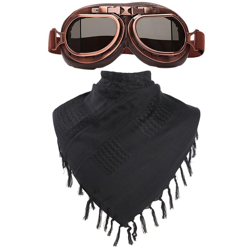 Peicees Vintage Helmet Goggles with Cotton Shemagh Keffiyeh, Motorcycle ...