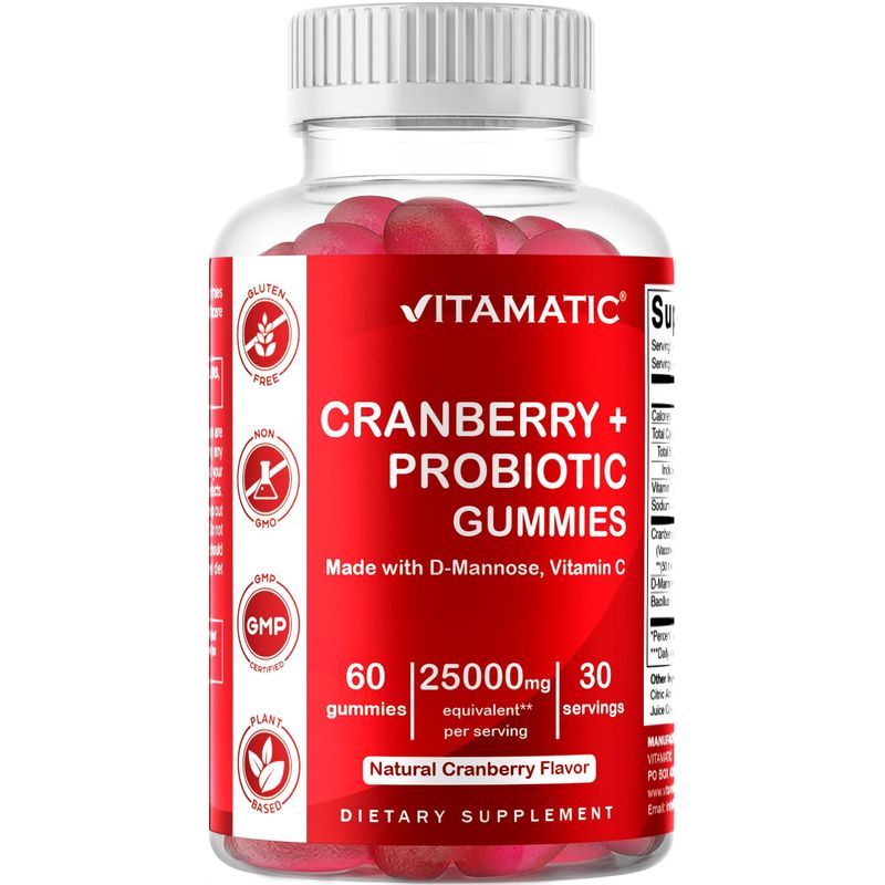 Vitamatic Vegan Cranberry Gummies with D-Mannose, Probiotic & Vitamin C ...