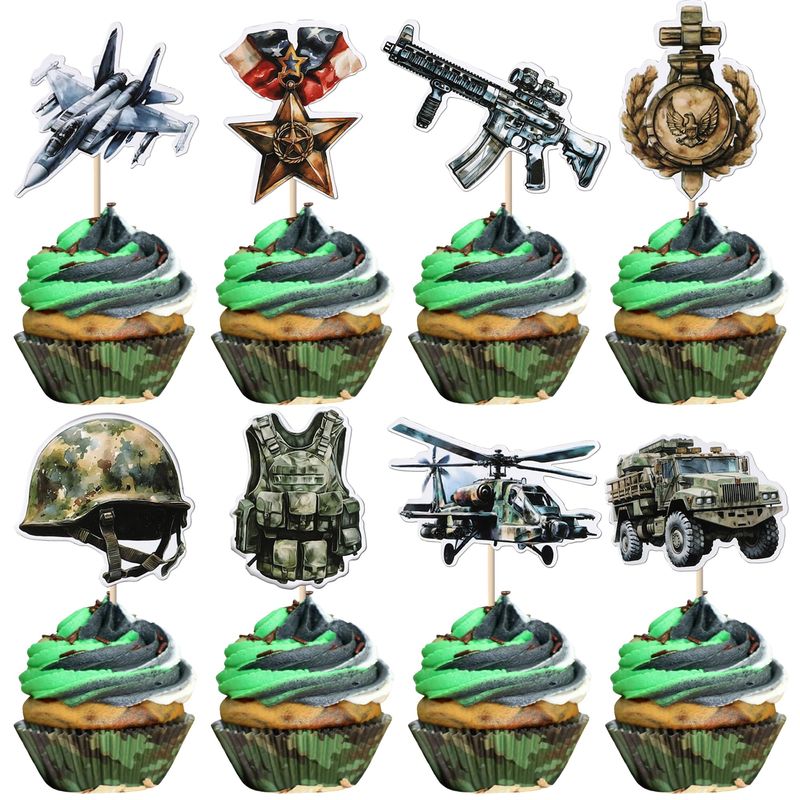 SYKYCTCY 40 Pack Military Cupcake Toppers Airplane Car Military Happy ...