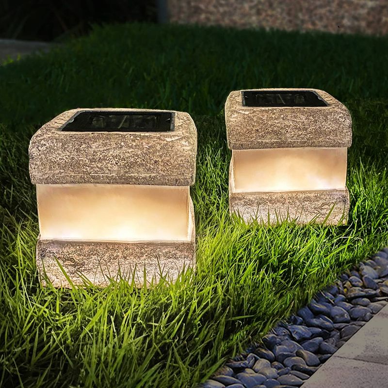 2 Pack Solar Garden Lights, Fake Rock Lights for Outdoor Pathway Yard ...
