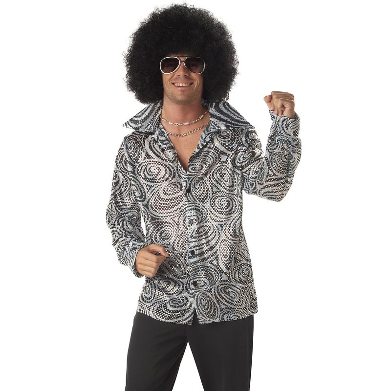 California Costumes Men's Groovy Disco Shirt,Silver,Large Costume ...
