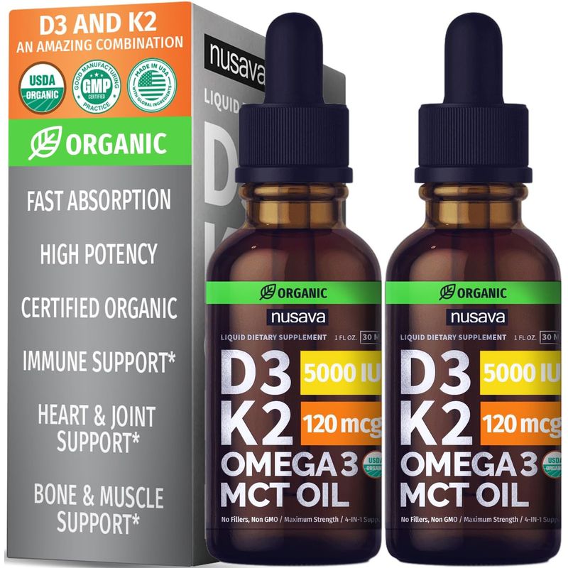 Organic Vitamin D3 K2 Drops - 2-Pack, 5000 IU, Maximum Strength D3 ...