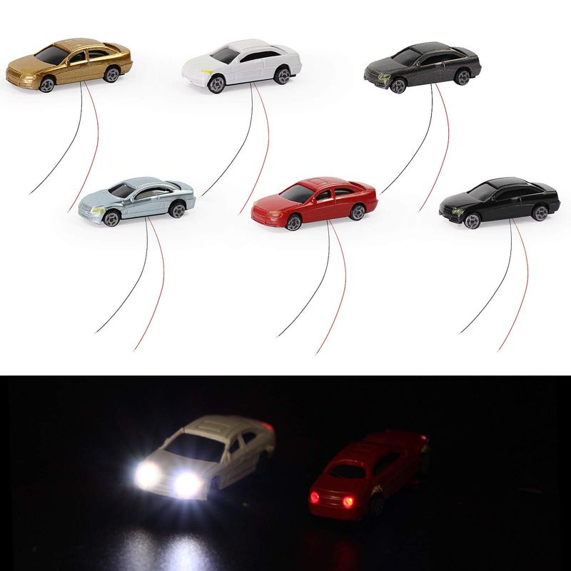Evemodel 12PCS 1:200 Z Scale Model Lighted Cars With 12V LEDs Lights ...