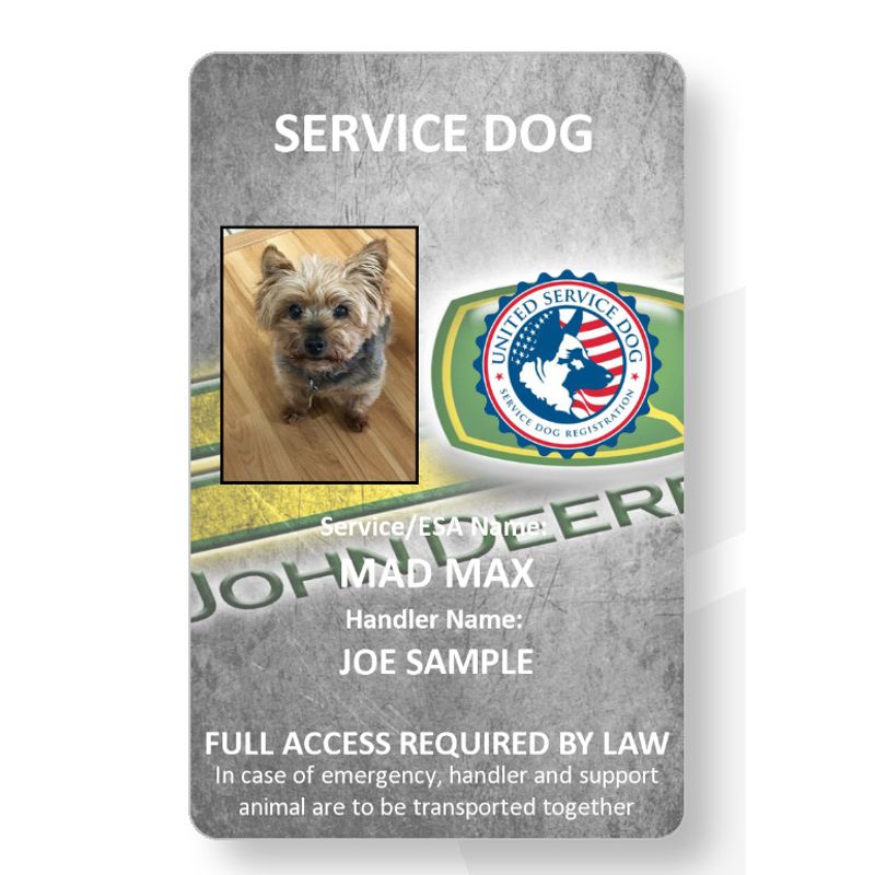 JOHN DEERE Service Dog/Emotional support/Therapy Dog ID card - Online ...