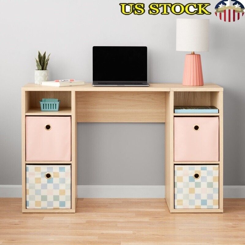 4-Cube Storage Desk with Shelves Organizing Home Office Study ...