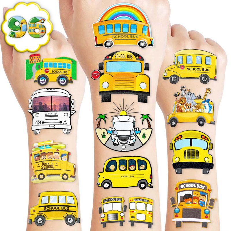 8 Sheets (96PCS) Bus Temporary Tattoos Transportation Themed Birthday ...