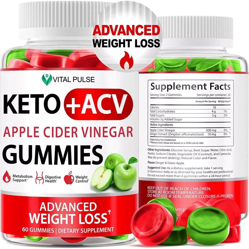 Vital Pulse KETO + ACV Apple Cider Vinegar Gummies - 60 Gummies - 30 ...