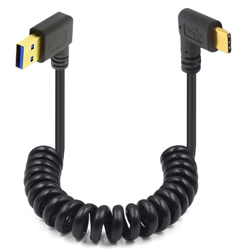 GLHONG Coiled USB Type C Cable, Spring 90Degree 5Gbps Retractable USB 3 ...
