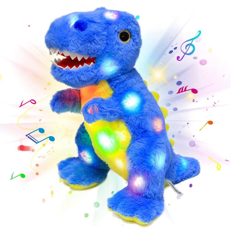 Cuteoy Blue Dinosaur LED Musical Stuffed Animal Light-up Singing Plush ...