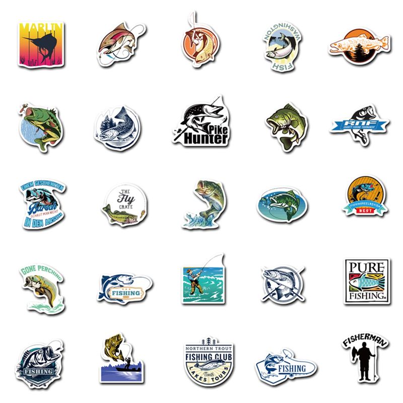 50Pcs Go Fishing Club Stickers Outdoor Catch Fish Adventure Waterproof ...