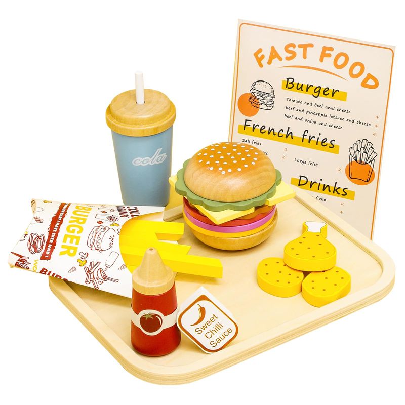 JugueteLand Wooden Pretend Play Fast Food for Kids,Play Food Sets for ...