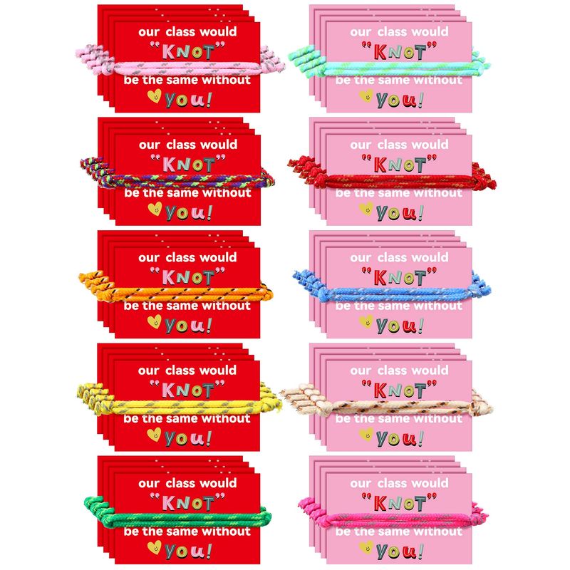 100 Pieces Valentine Knot Bracelets with Card Neon Rope Woven ...