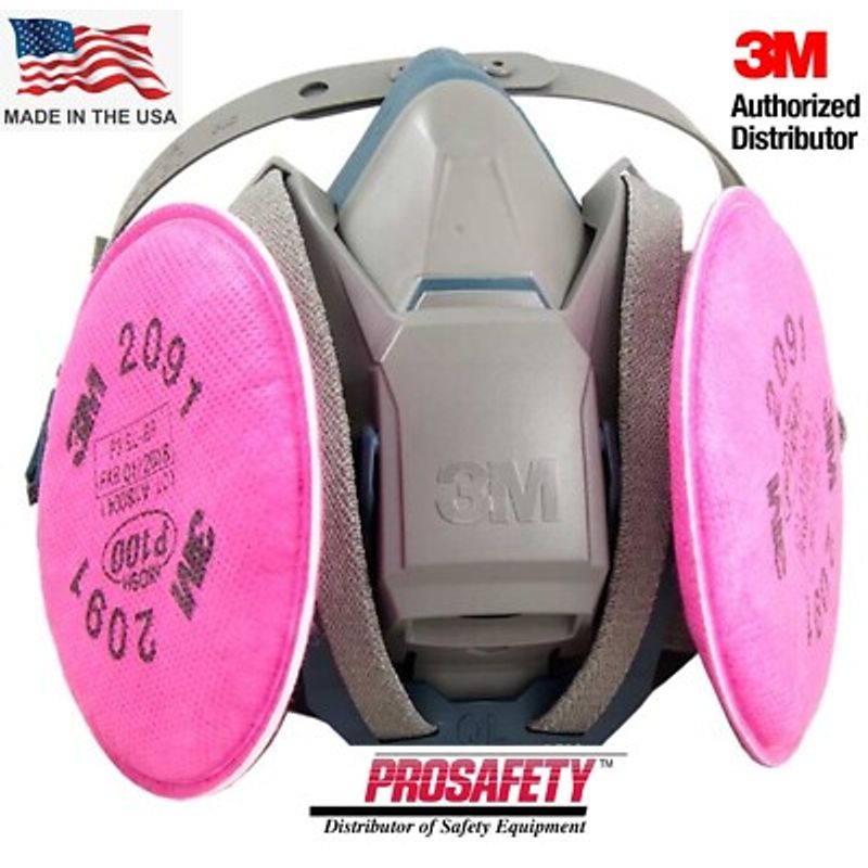 3M Quick Latch Half Face Respirator Mask & 2- 2091 P100 Particulate ...