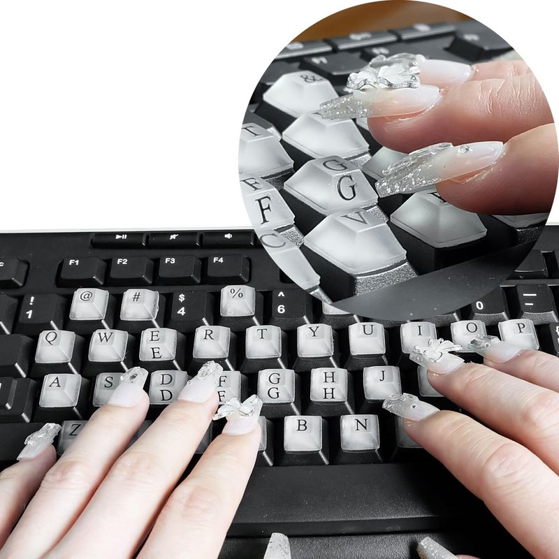 Long Nails Keyboard Raised Stickers DIY Set with Letter Decal, Nail Art ...