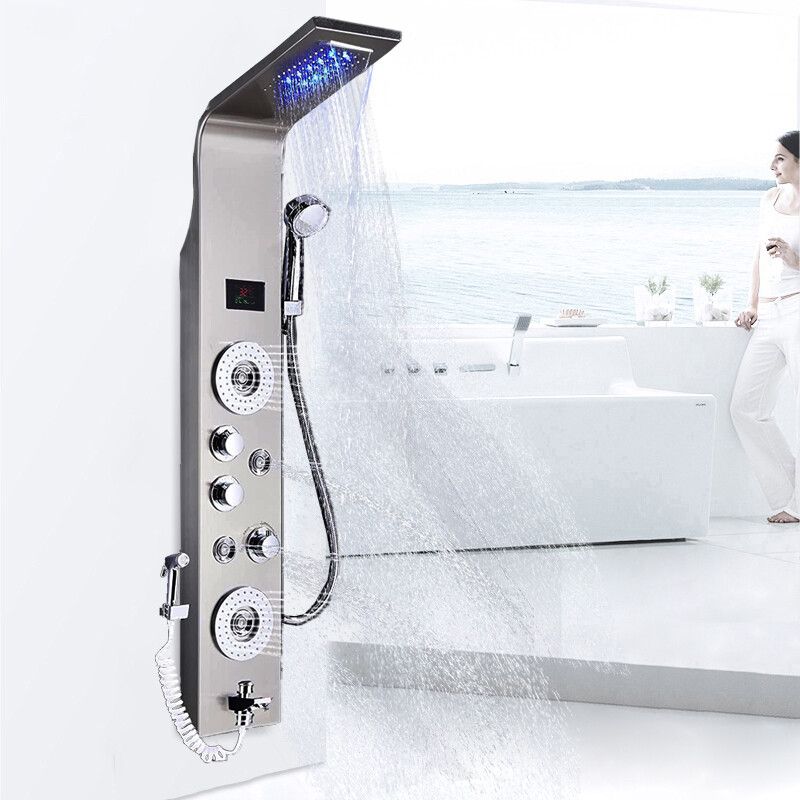ELLO&ALLO LED Shower Panel Rain&Waterfall Tower Massage System Sprayer ...