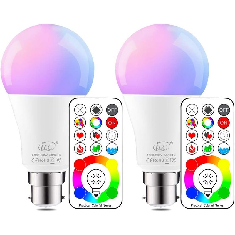 iLC B22 LED Colour Changing Light Bulb, 75W Equivalent with Remote ...
