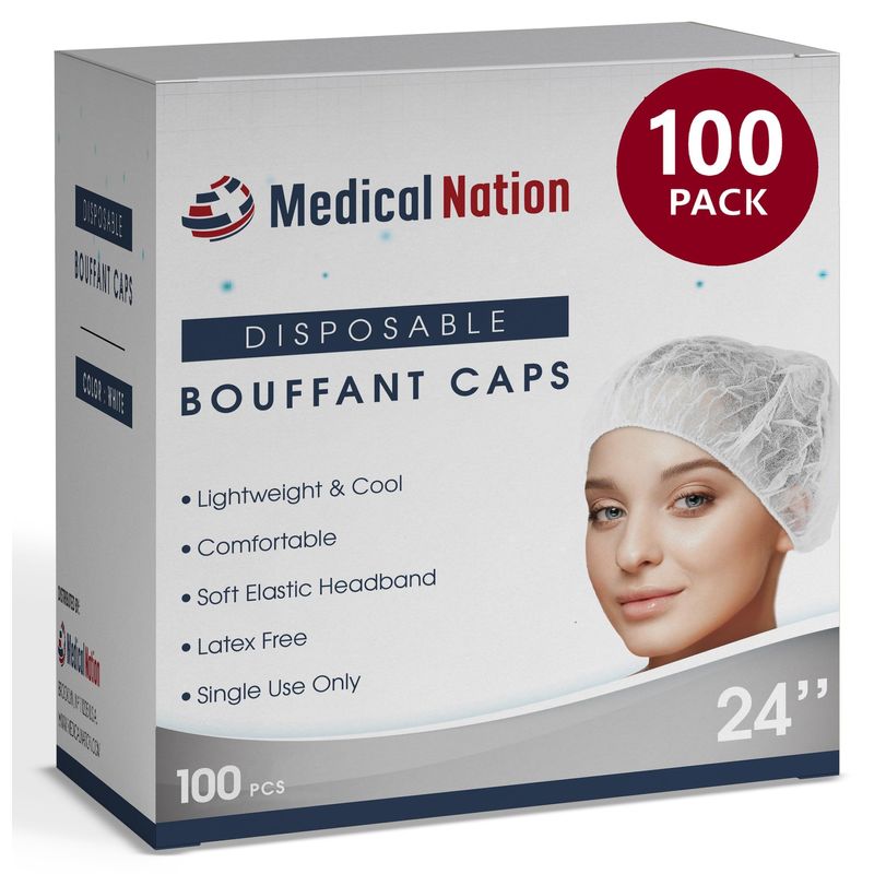 MEDICAL NATION 24" Hair Net Disposable Bouffant Caps |100 Pack, White ...