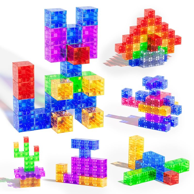 56PCS Magnetic Blocks, Transparent Magnetic Cubes, Magnet Building ...