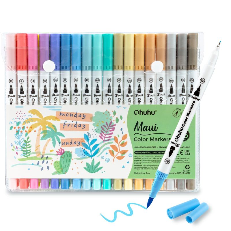 Ohuhu Art Marker Pens, 36 Colors, Pastel Colors, Light Set, Brush Tip ...