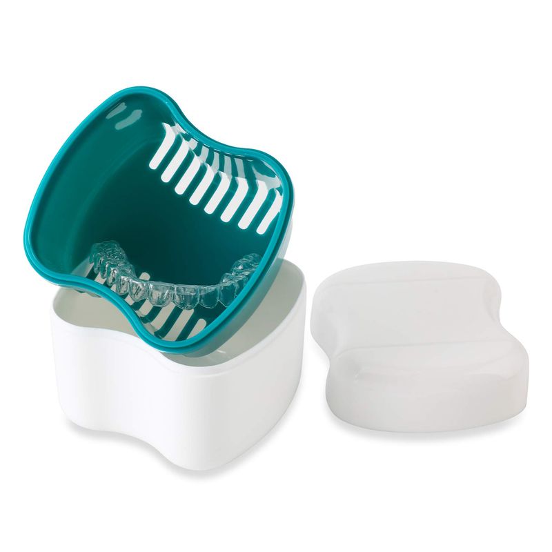 Denture Bath Case with Strainer Basket, Orthodontic Dental Retainer ...