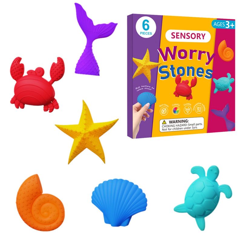 Fidget Toys 6 Pcs Sensory Stone Textured Worry Stone for Autism Kids Calming Stress Toys for ...