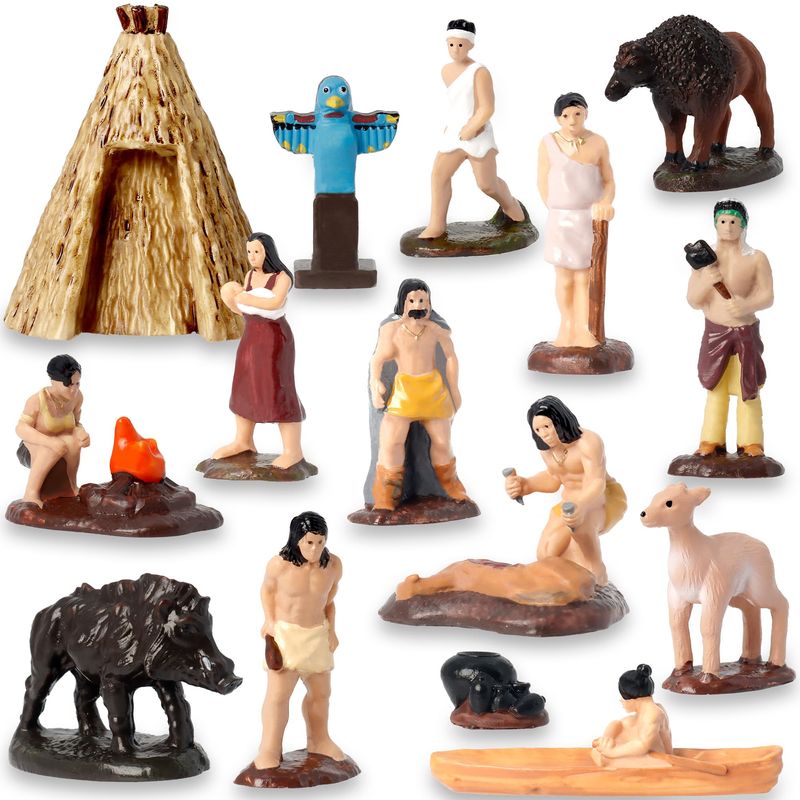 Hiawbon 15Pcs Native American Figurines Set, Historical Miniature ...