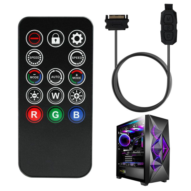 5V 3 Pin ARGB Controller PC,RGB Controller with Remote Control 14-Key Switch ARGB Fan Hub ...