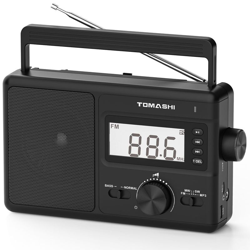 TOMASHI Portable AM/FM/SW 3 Band Radio, AM FM Radio with Clock, Battery ...