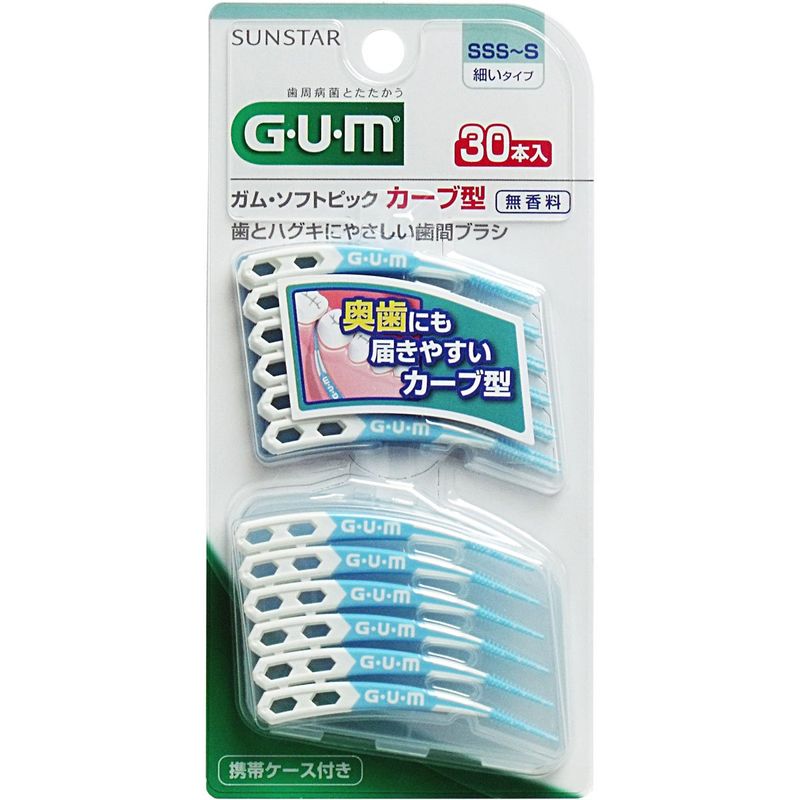 Sunstar Gum Soft Pick Curved Type SSS - S (30 Pieces) x 3 Piece Set GUM Interdental Cleaning ...