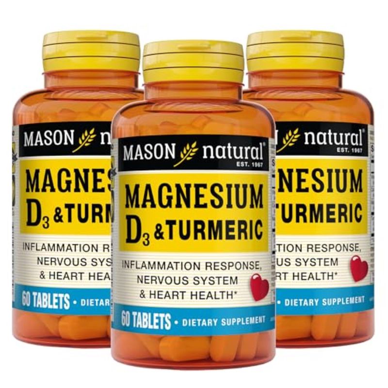MASON NATURAL Magnesium & Vitamin D3 with Turmeric - Healthy Heart and ...