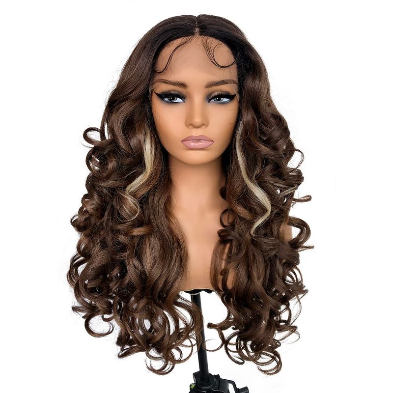 MITIMES Skunk Strip Glueless Curly Lace Front Wig Pre Plucked with ...