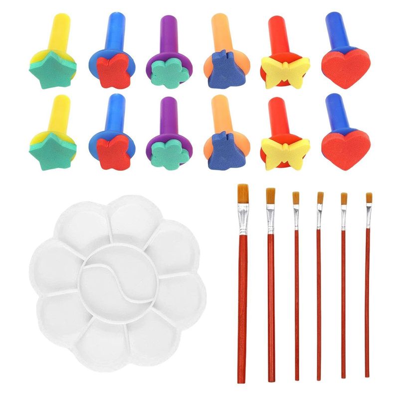 12 Pieces Of Plastic Stamps, 1 Piece Of Palette And 6 Pieces Of Brushes ...