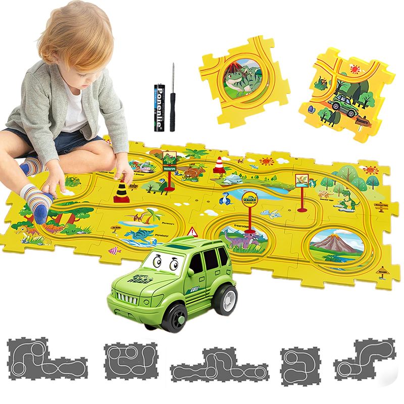 Puzzle Racer Kids Car Track Toy Car Set for Kids DIY 8PCS Puzzle Track ...