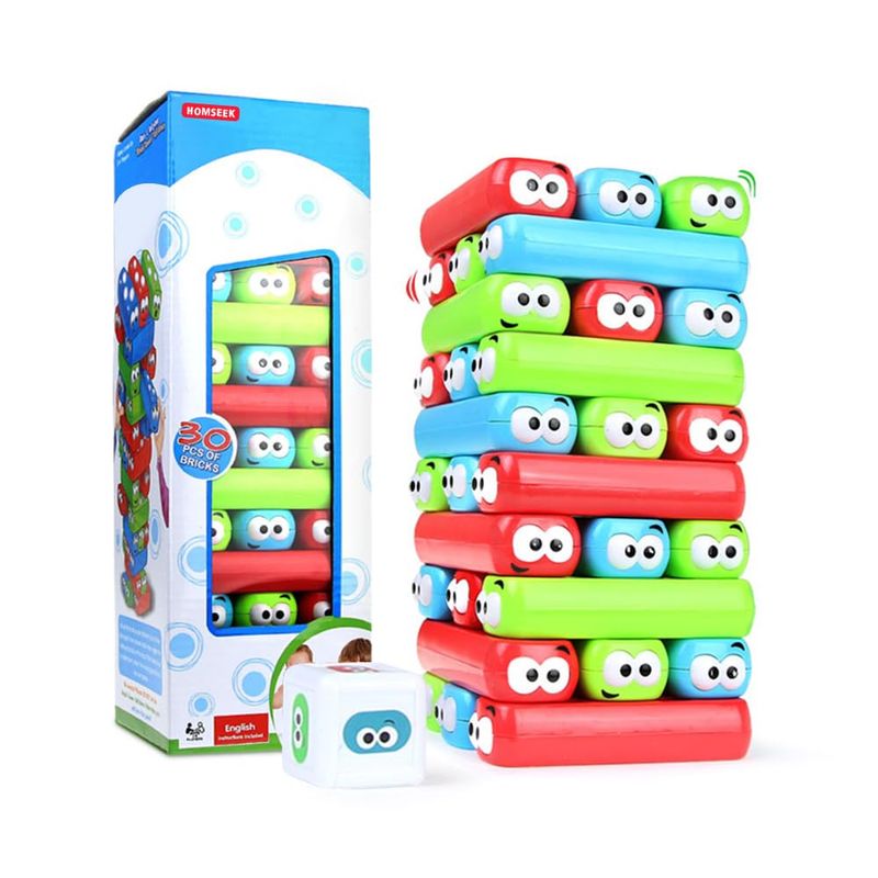 HOMSEEK Tumbling Tower Stacking Blocks,Colored Cartoon Plastic Building ...