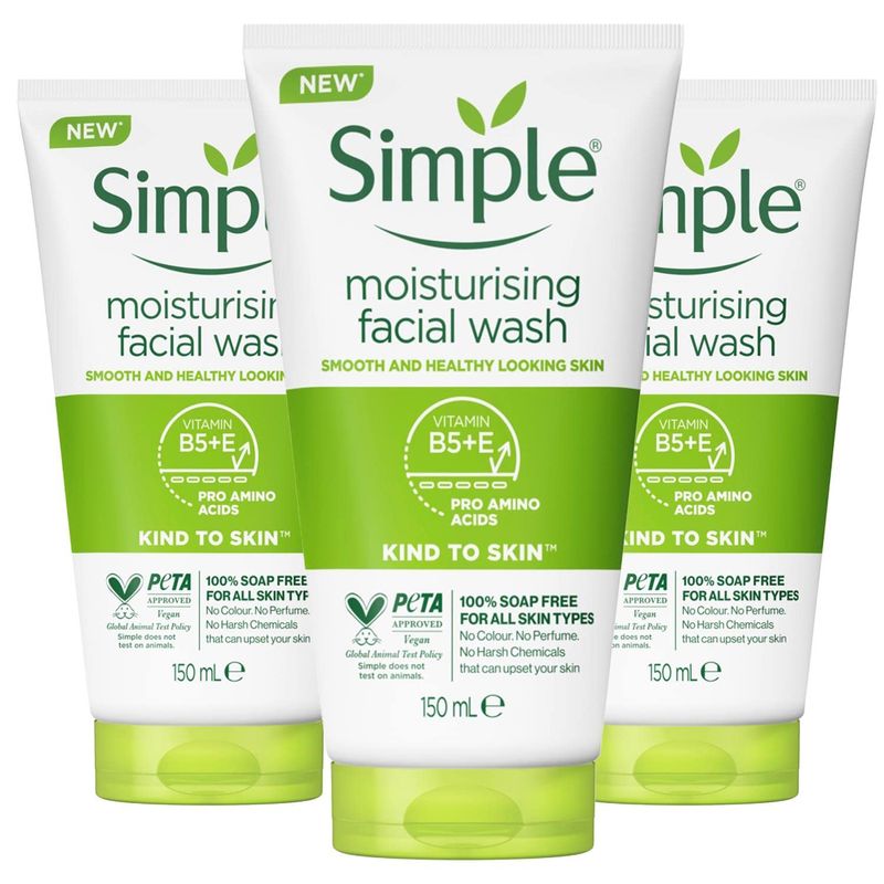 Simple Kind to Skin Moisturising Facial Wash, 100% Soap Free, Sensitive ...