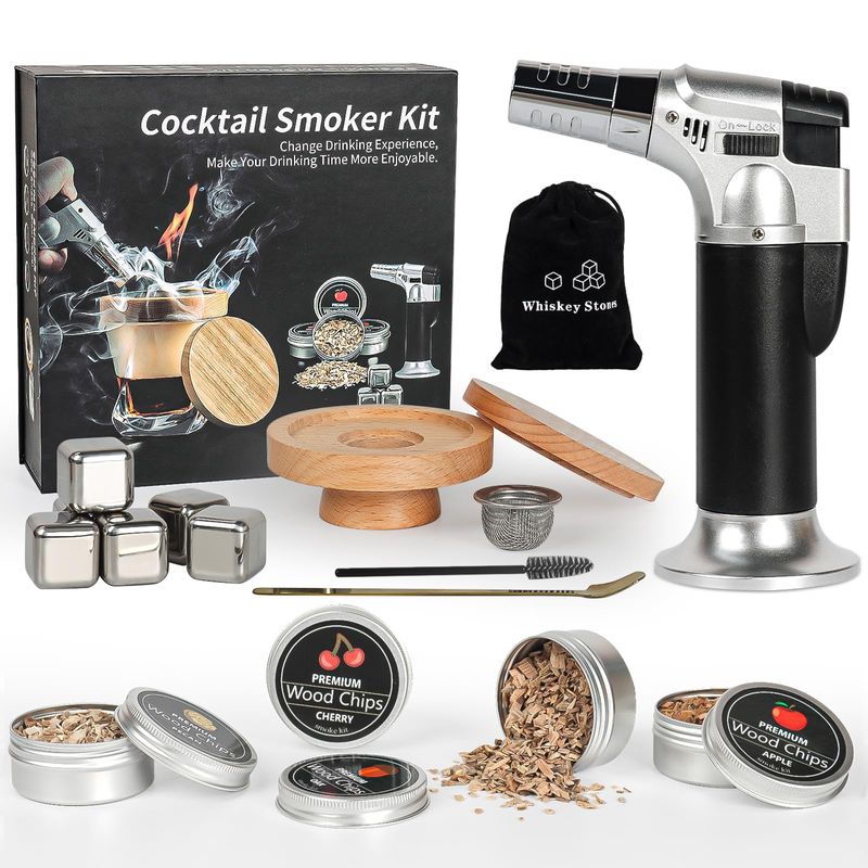 QuiExact Cocktail Smoker Kit 16 Piece Set with Torch Ice Cubes 4 Wood ...