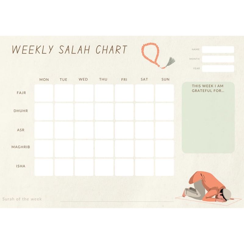 Salah Chart Islamic Prayer Tracker – Reusable Dry Wipe Salah, Namaz ...