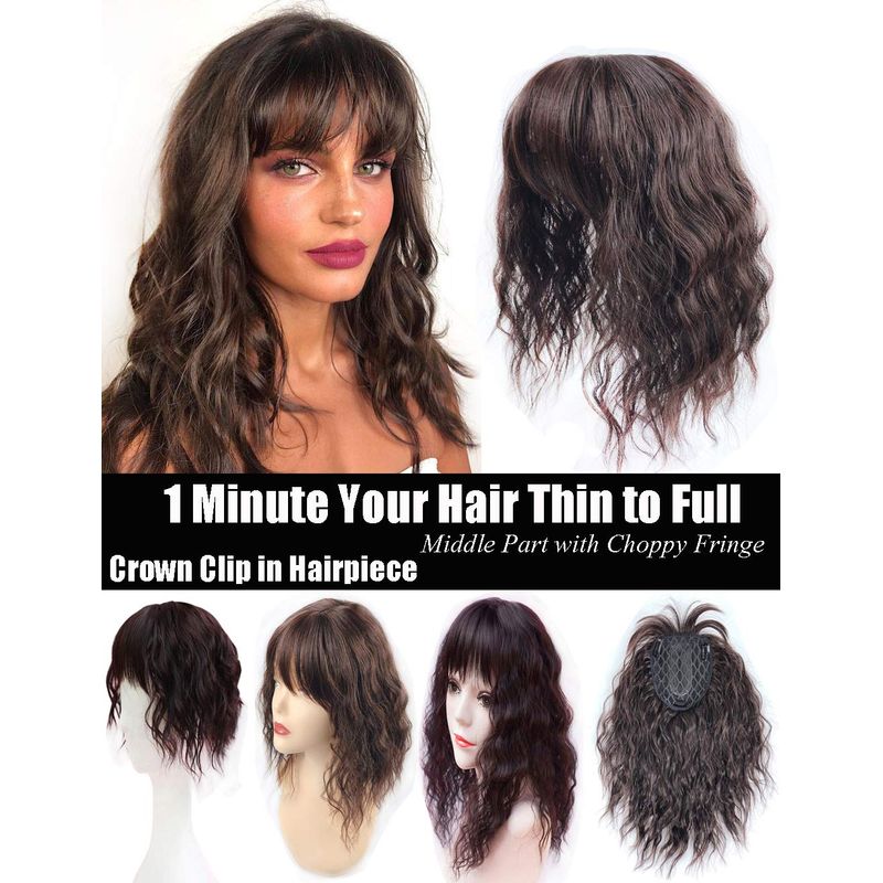 Water Wavy Hair Forehead Piece Clip in Middle Part Topper with Choppy ...
