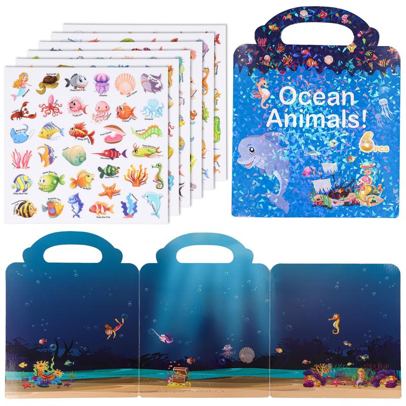 6 Sheets Ocean Animals Sticker Activity Book, Cute Cartoon Sea Animal ...