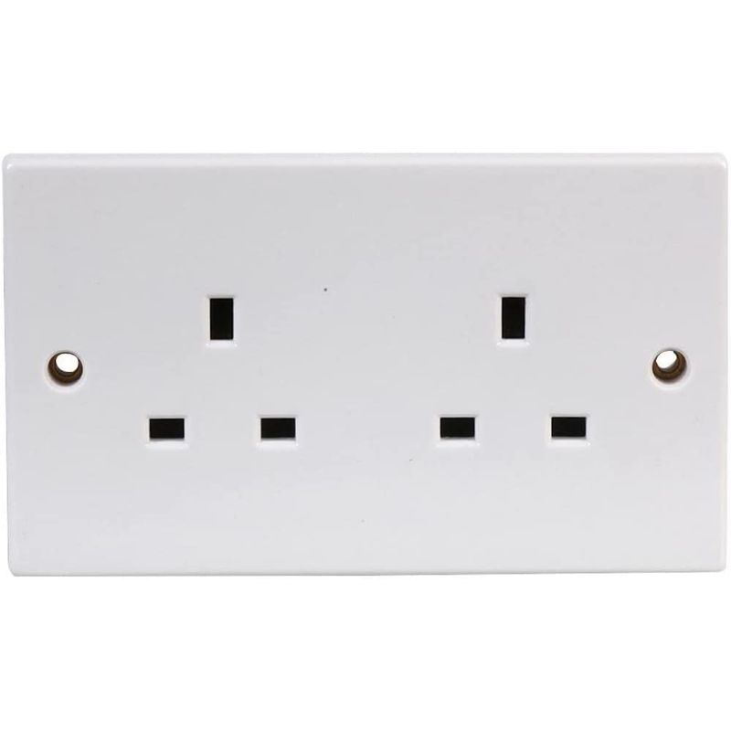 Merriway BH05887 Unswitched Double Electric Socket 13 Amp 2-Gang-White ...